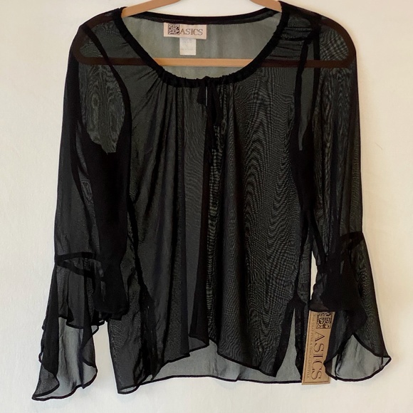 Basics | Tops | Sheer Black Blouse Long Ruffle Sleeves | Poshmark
